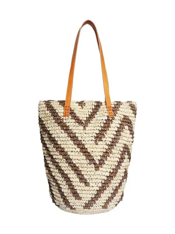 JELAVU Hamptons Raffia Tote Bag - Brown/natural Zebra