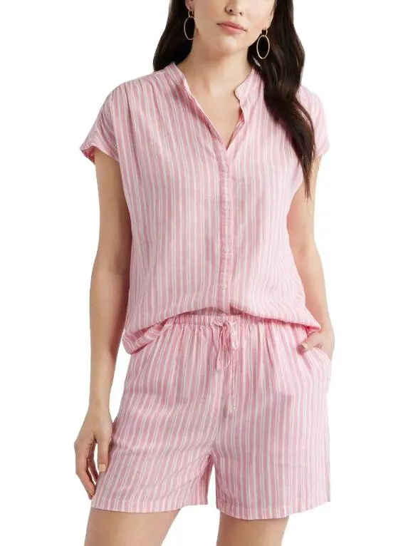 Caslon Novelty Stripe Cap Sleeve Button-up Shirt - Pink- Ivory Ginger Stripe