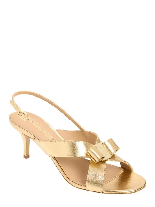 FERRAGAMO Metallic Leather Vara Bow Slingback Sandals - Gold Lux Fondo Biscotto