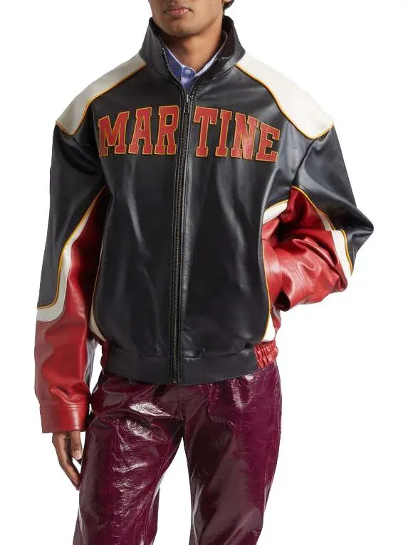 Martine Rose Oversize Colorblock Leather Jacket - Black Red