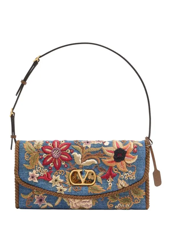 Valentino Garavani Embroidered Devain Shoulder Bag - Blue