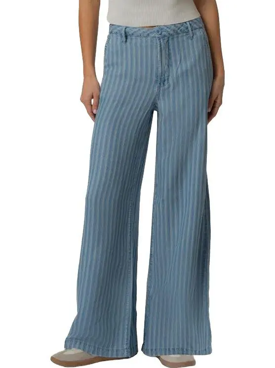 Kut From The Kloth Ryan Stripe High Waist Super Wide Leg Pants - Blue Ribbon