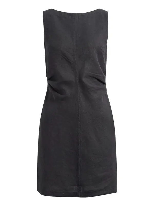 Madewell Boat Neck Shirred Linen Minidress - Jet Black