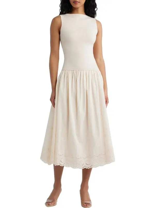FREEMARKET Sleeveless Mixed Media Midi Dress - Light Taupe