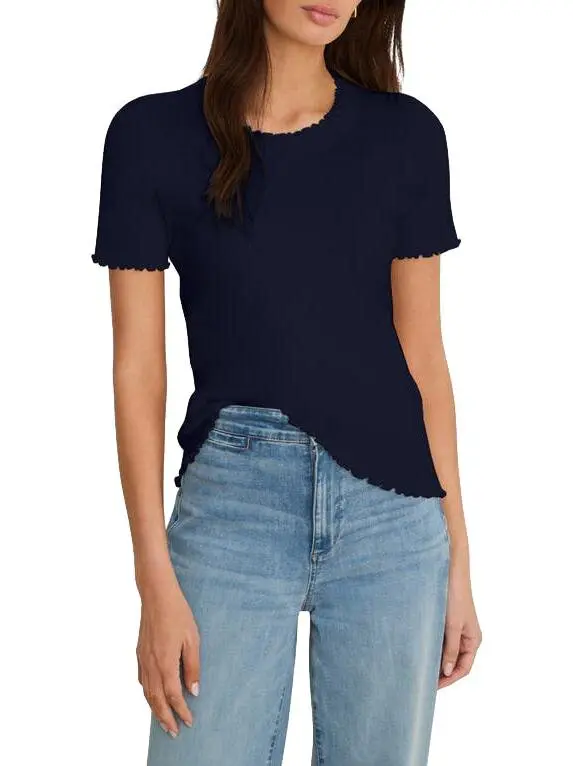 NIC+ZOE Ruffle Trim Short Sleeve Sweater - Dark Indigo