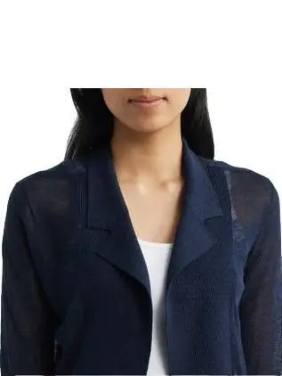 NIC+ZOE Featherknit Linen Blend Cardigan - Dark Indigo