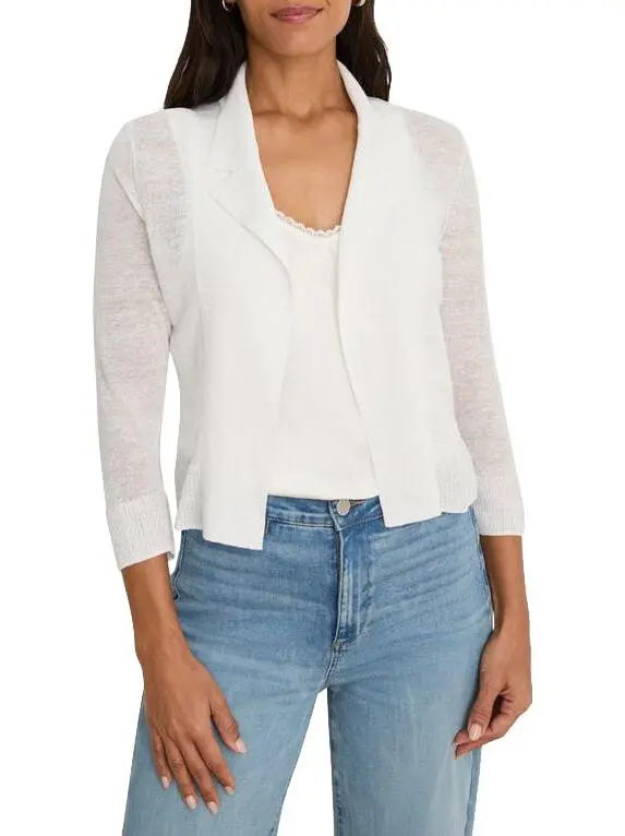 NIC+ZOE Featherknit Linen Blend Cardigan - Paper White