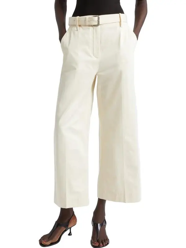 Proenza Schouler Belted Cotton Drill Crop Straight Leg Pants - Marzipan