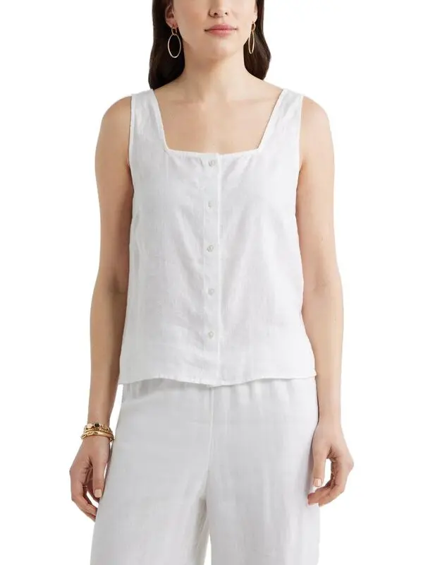 Caslon Linen Button-up Tank - White