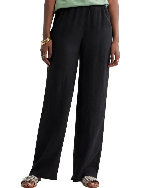 Caslon Pull-on Wide Leg Linen Pants - Black
