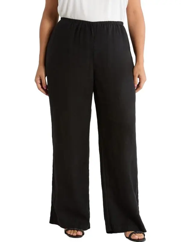 Caslon Pull-on Wide-leg Linen Pants - Black