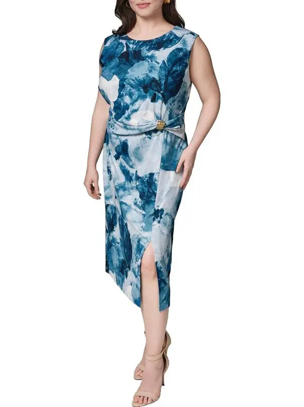 Donna Karan New York Sleeveless Floral Print Midi Dress With Gilded Clasp - Nightfall Multi