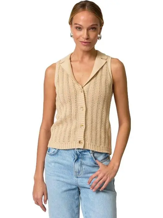 Central Park West Francie Mesh Stitch Sleeveless Vest - Sand
