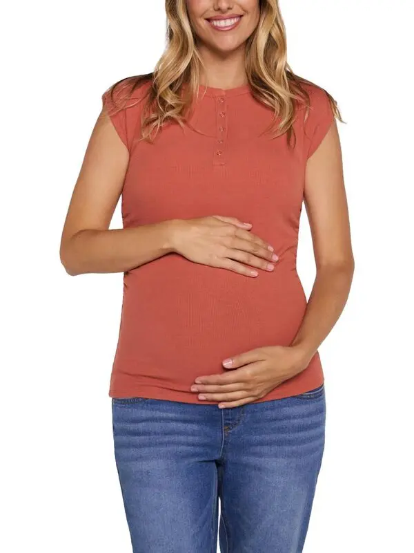Motherhood Maternity Henley Muscle Tee With Ruching - Aragon