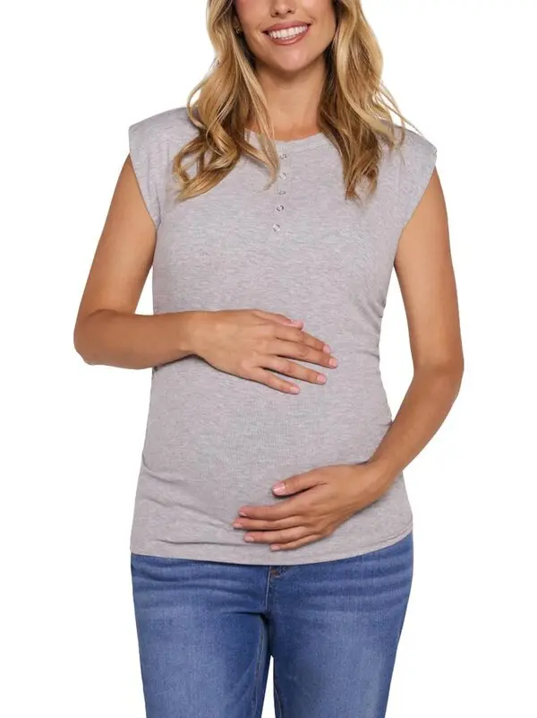 Motherhood Maternity Henley Muscle Tee With Ruching - Heather Grey