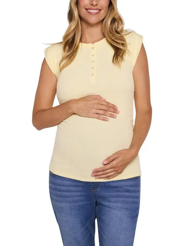 Motherhood Maternity Henley Muscle Tee With Ruching - Pastel Yellow