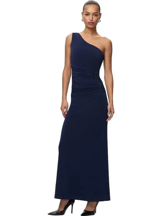 Herve Leger One-shoulder Gown With Gold Hardware - Storm