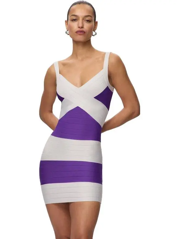 Herve Leger Vip Dress Colorblock Bandage Mini - Pansy Grey
