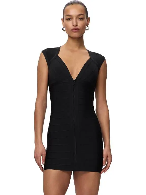 Herve Leger Sleeveless V-neck Bandage Mini Dress - Black