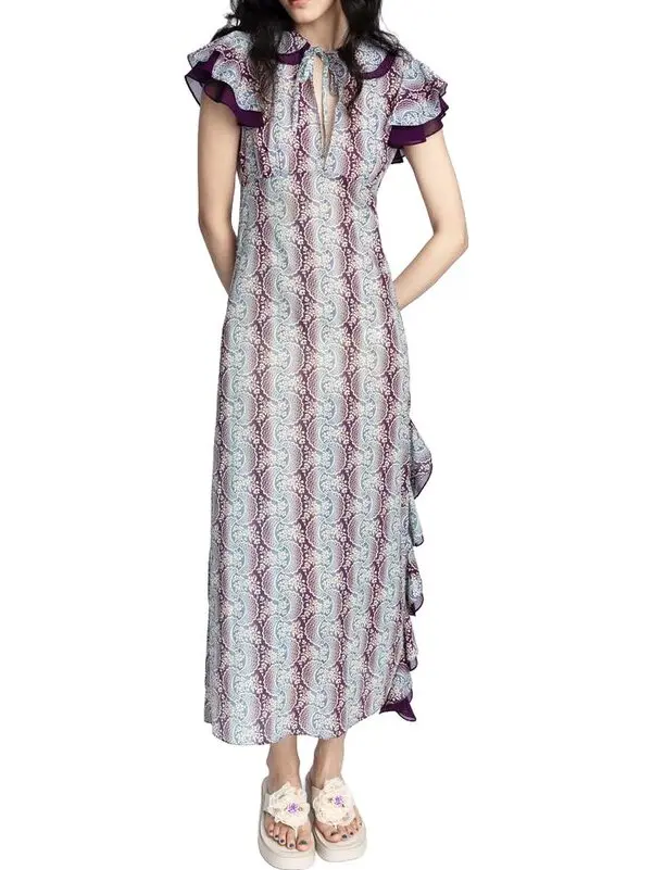 Anna Sui Ombre Ribbons Cotton Ruffle Dress - Amethyst Multi