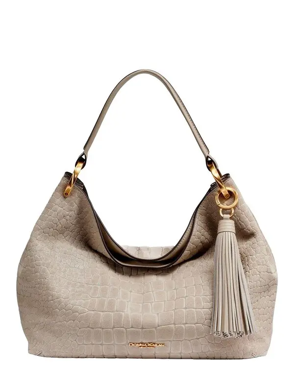 Donna Karan New York Glenwood Croc-effect Suede Shoulder Bag With Fringe - Moth