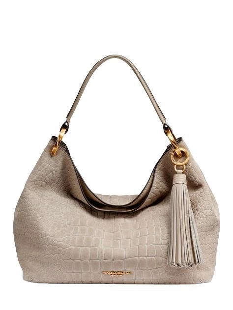 Donna Karan New York Glenwood Croc-effect Suede Shoulder Bag With Fringe - Moth