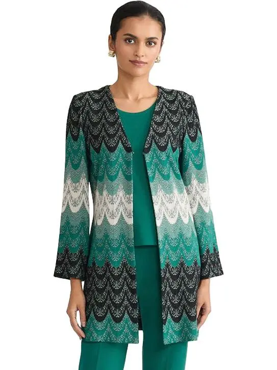Ming Wang Heritage Scalloped Jacquard Soft Knit Jacket - Everest/twig/black/ivory