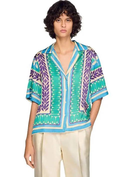 Sandro Printed Short Sleeve Shirt - Green/purple