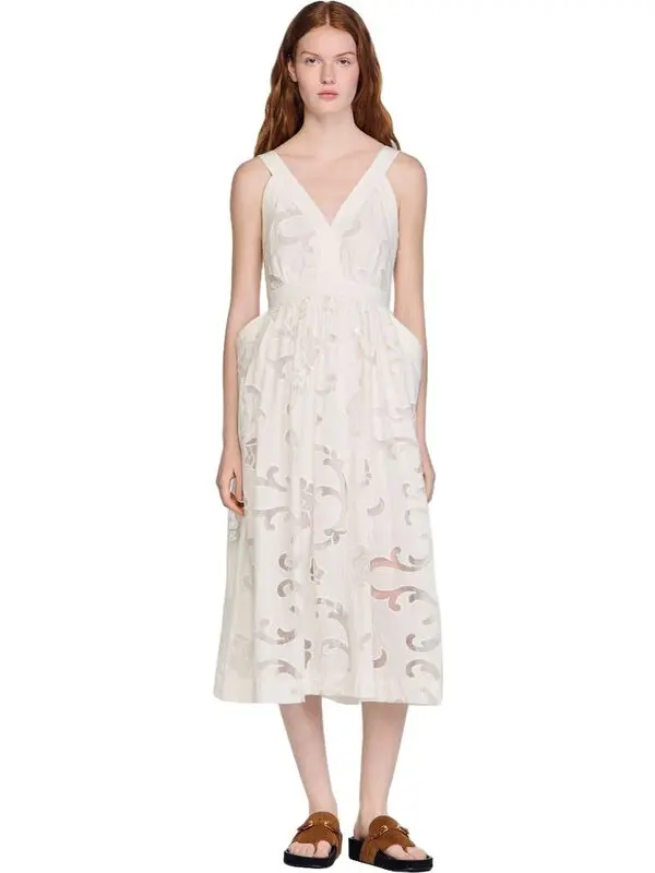 Sandro Openwork Floral Cotton Maxi Dress - Ecru