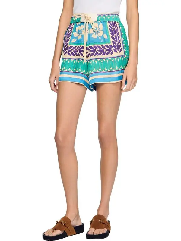 Sandro Printed Floral Wide-leg Shorts - Green/purple