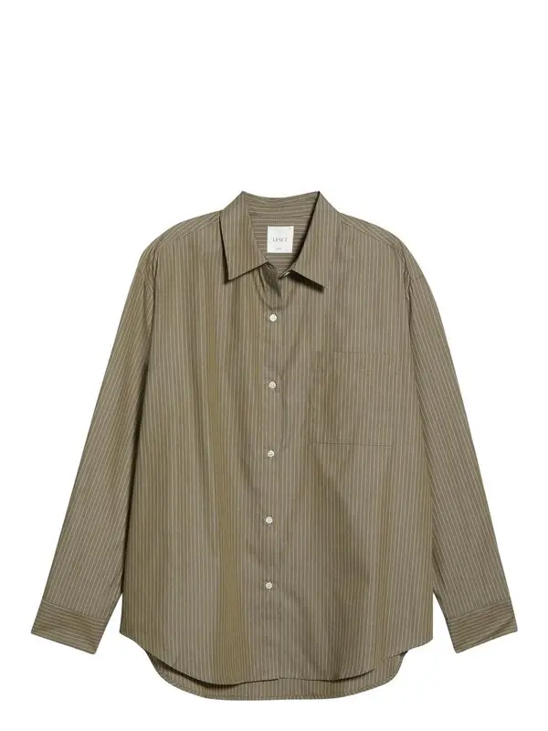 LESET Yoshi Stripe Cotton Button-up Shirt - Olive Stripe