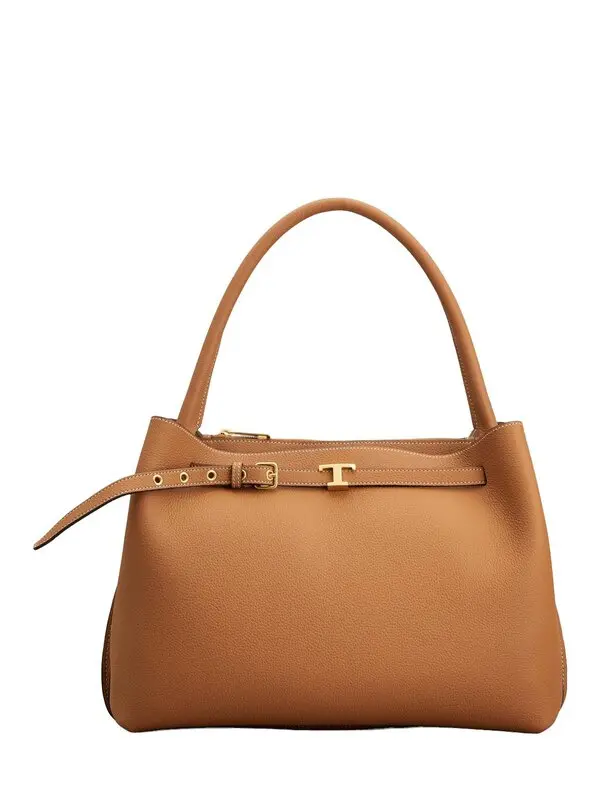 TOD'S Small T Timeless Leather Top Handle Bag - Kenia Scuro