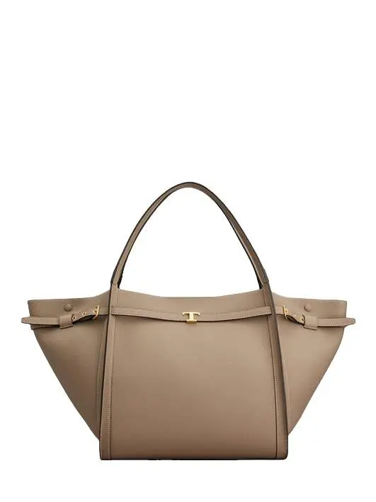 TOD'S Small T Timeless Leather Shopping Bag - Creta Chiaro