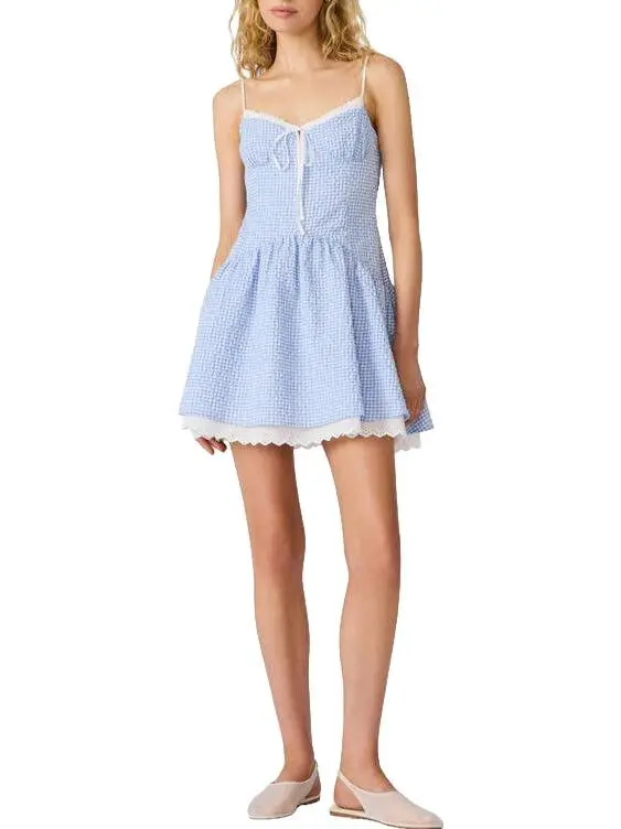 Steve Madden Miette Cotton Gingham Mini Dress - Pale Blue Check