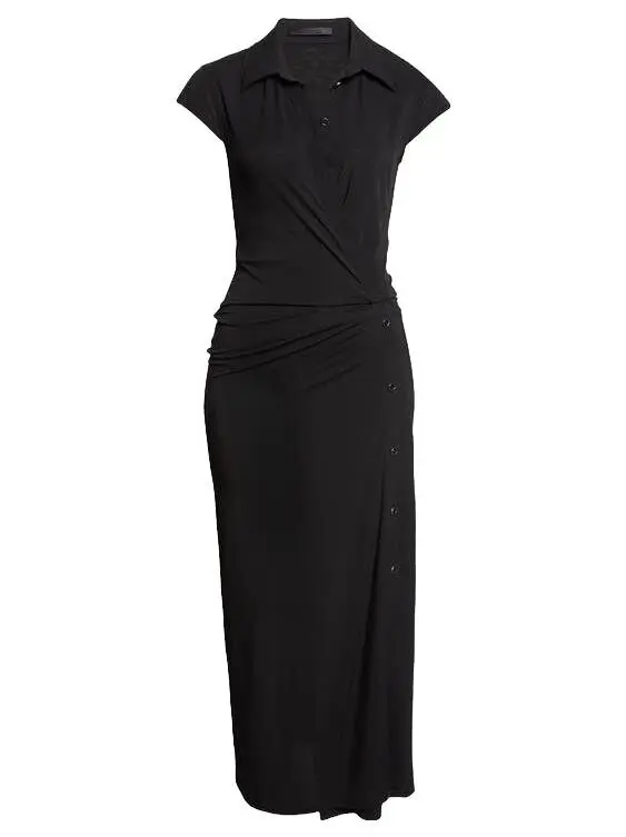 Helmut Lang Jersey Midi Dress With Asymmetrical Placket - Black