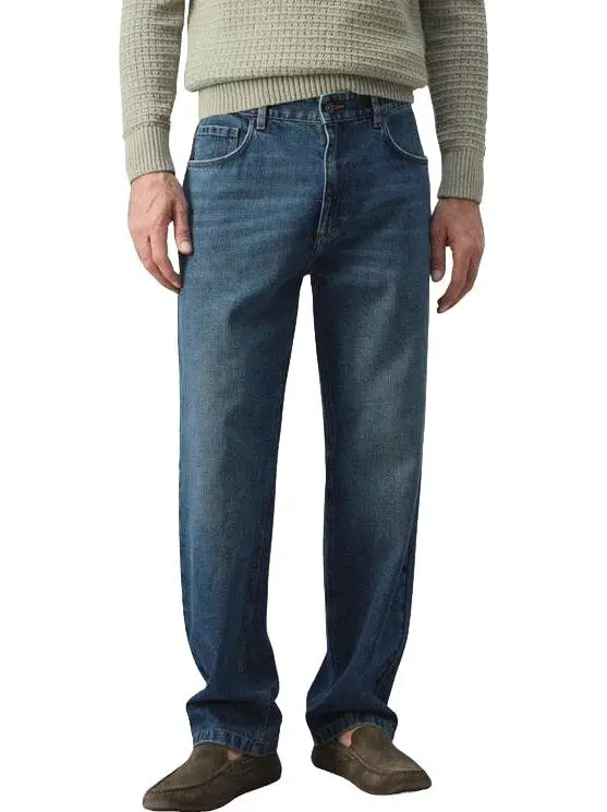 Mango Cotton & Linen Straight Leg Jeans - Dark Vintage Blue