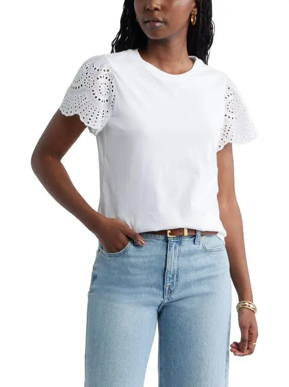 Caslon Eyelet Sleeve Mixed Media T-shirt - White