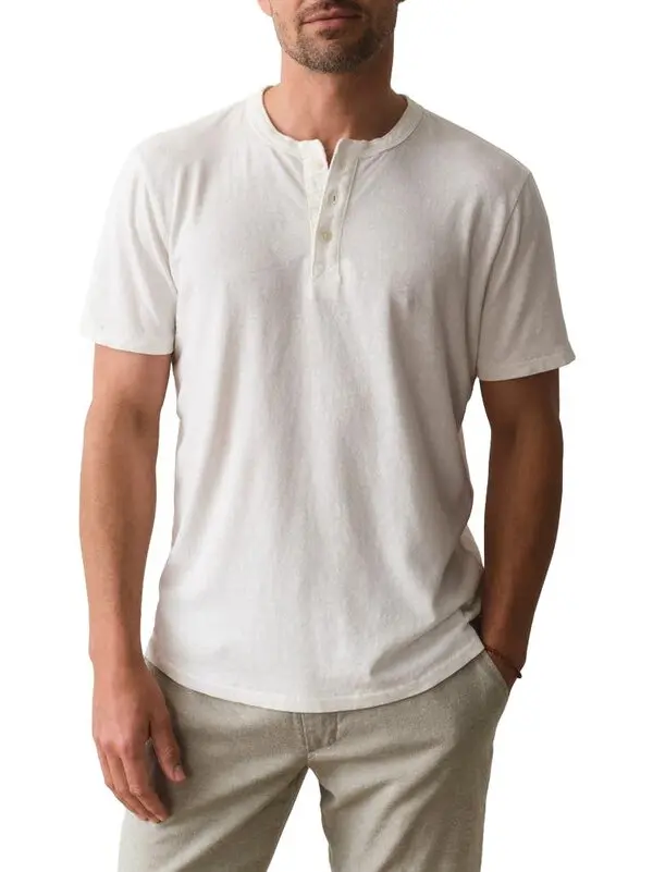 Marine Layer Short Sleeve Hemp & Cotton Henley - White