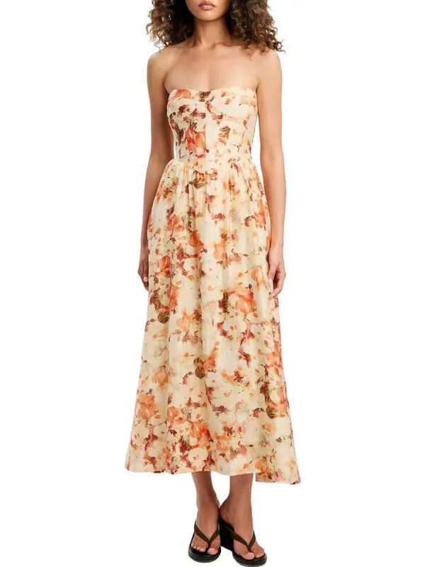 Bardot Lola Strapless Corset Dress - Orange Floral