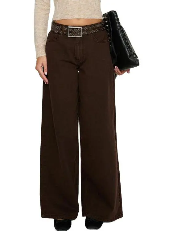 Princess Polly Naylor Mid Rise Wide Leg Jeans - Brown