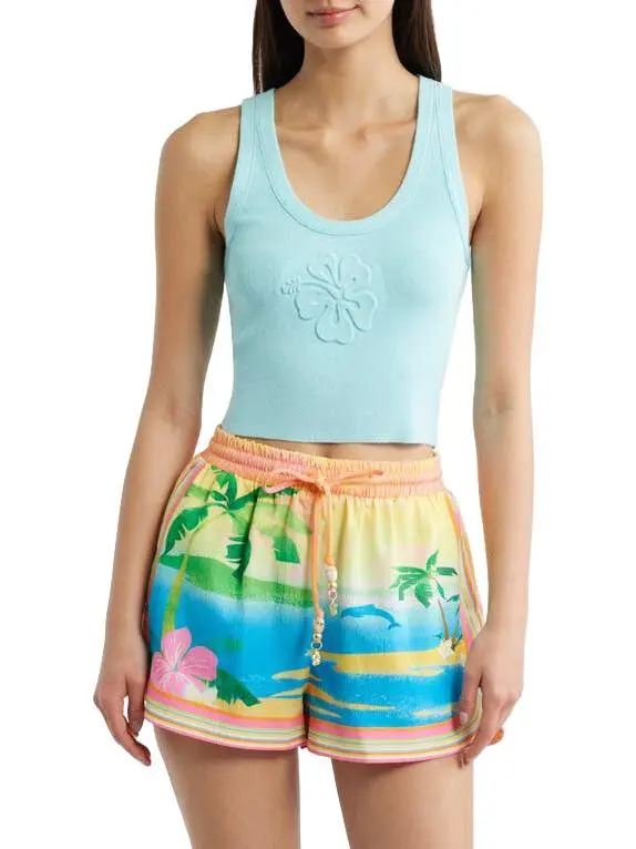 KULANI KINIS Embossed Flower Crop Tank - Pretty Blue