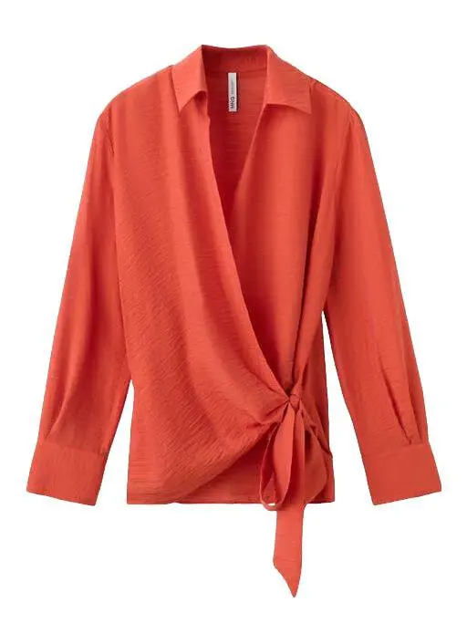 Mango Wrap Side Tie Shirt - Red