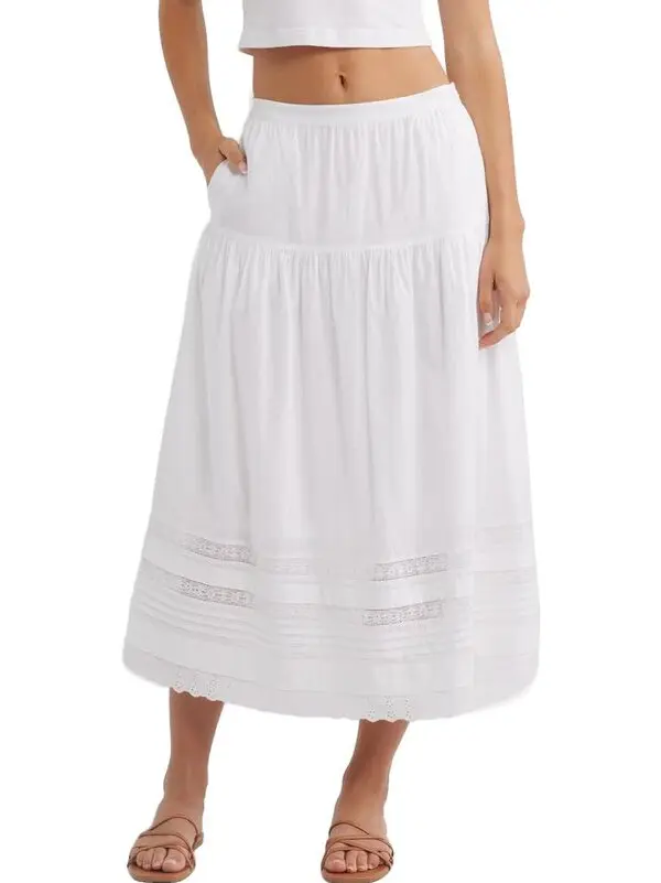 Madewell Pintucked Midi Skirt With Embroidered Trim - White