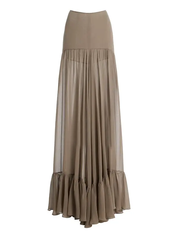 HARITHAND Regina Silk Georgette Fluid Maxi Skirt - Grey