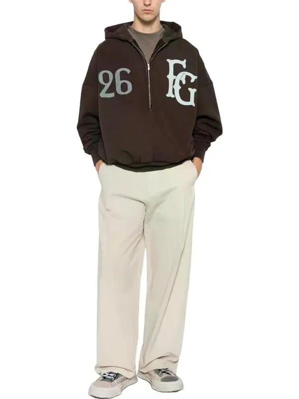 Fear Of God Logo Print Half-zip Hoodie - Brown