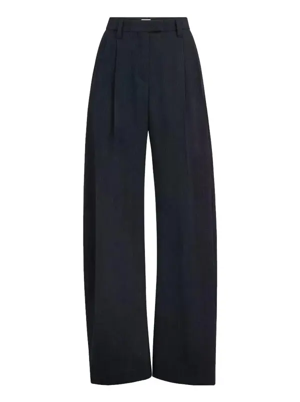 Brunello Cucinelli Virgin Wool Crêpe Tailored Barrel Trousers With Monili - Blue