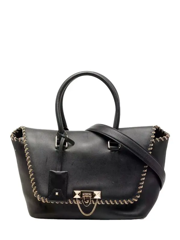 Valentino Garavani Leather Demilune Whipstitch Satchel - Black