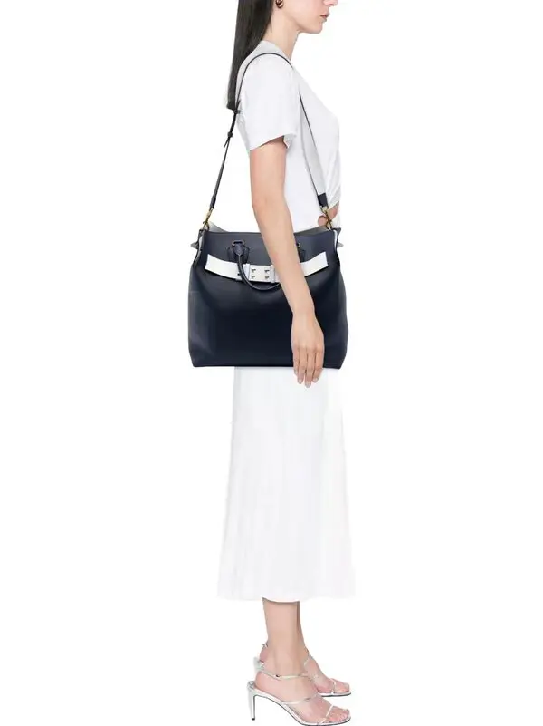 Burberry Large Bicolor Leather Belt Bag Satchel - Blue