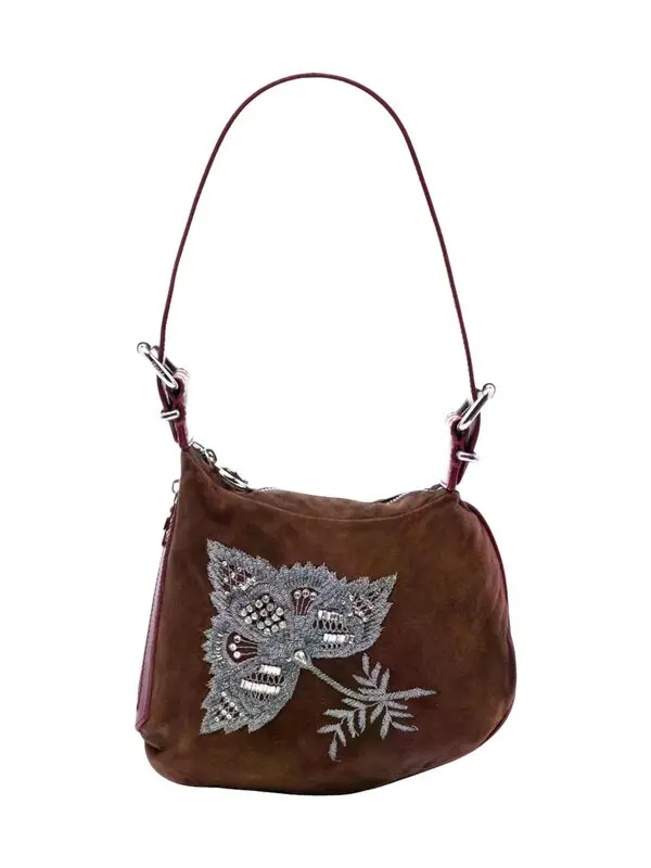 Fendi Sequin And Crystal Embellished Suede Shoulder Bag - Brown
