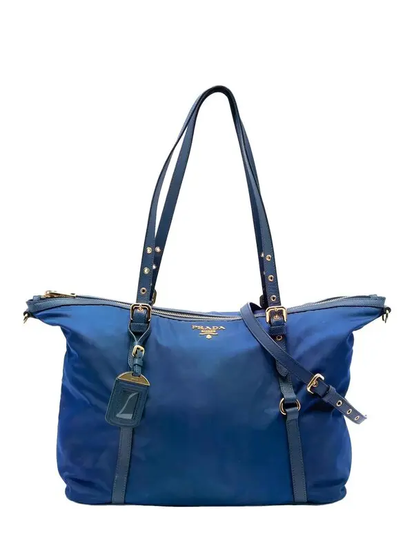 Prada Saffiano Trimmed Tessuto Satchel - Blue